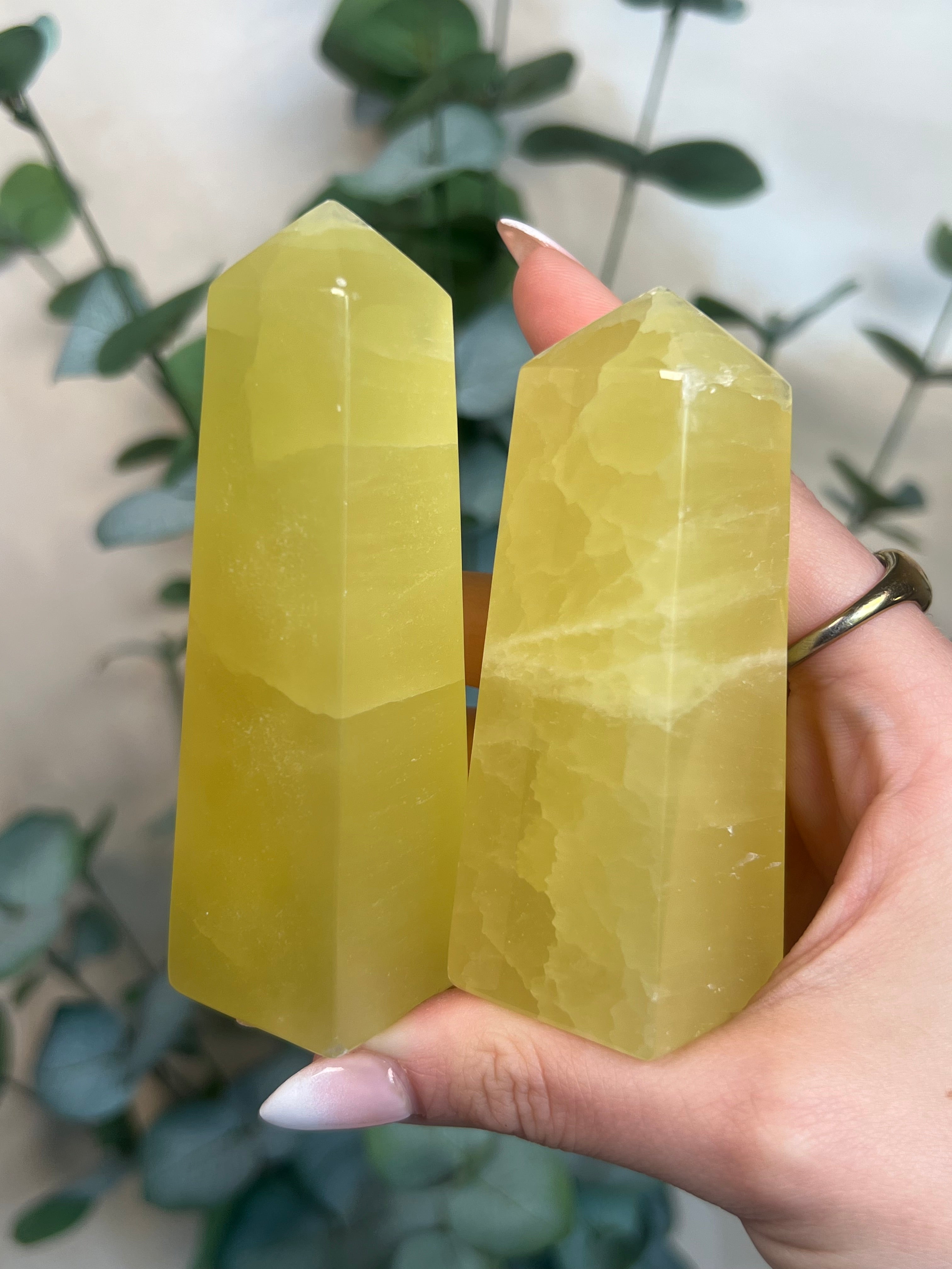 Lemon Calcite Tower (18s, 5 options) – Calm and Collective Minerals