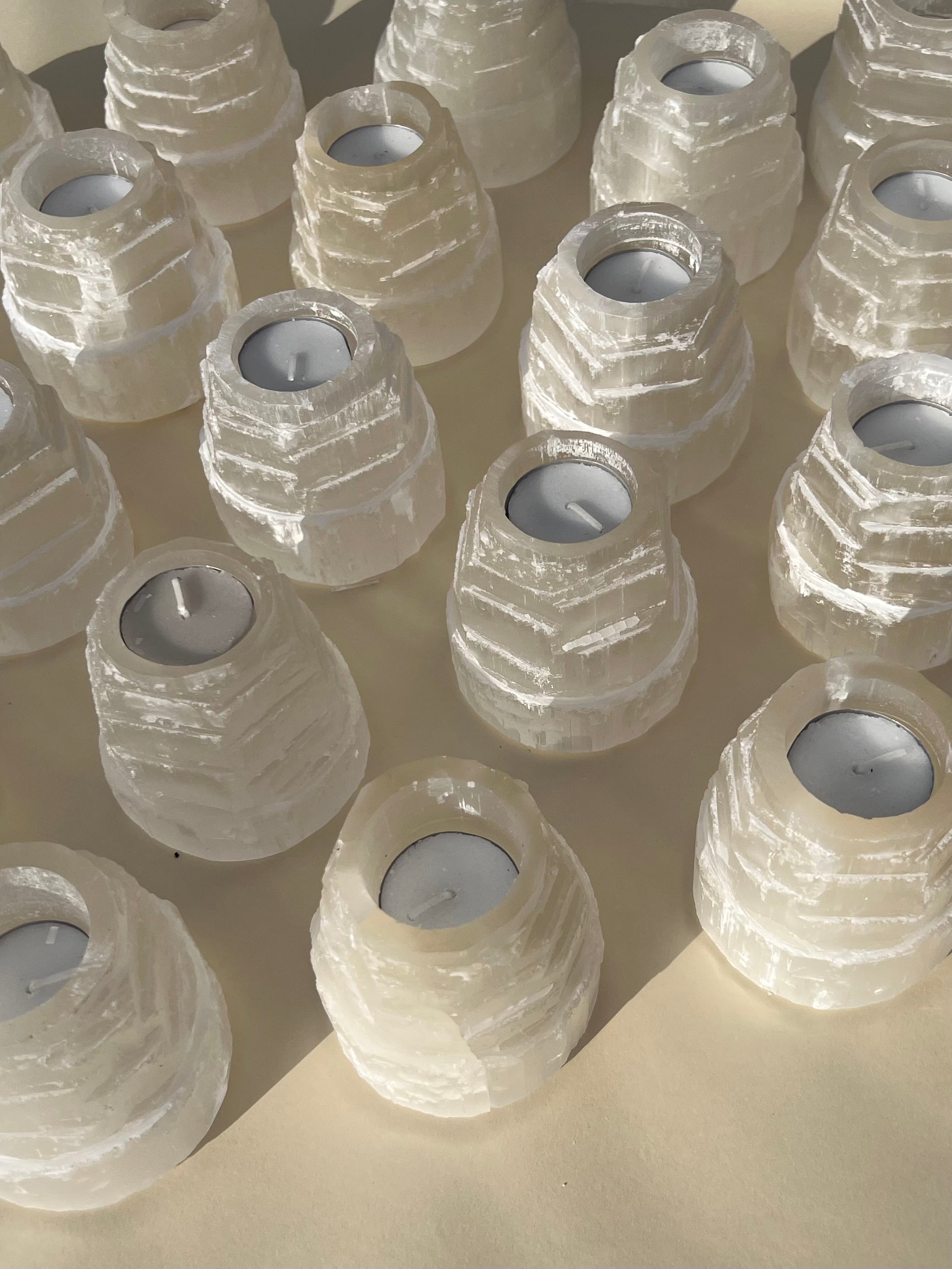 Satin Spar / Selenite Candle Holder – Calm and Collective Minerals